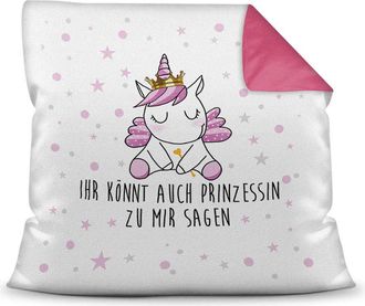 Tassendruck Farbkissen Pink inkl. Füllung mit Spruch Ihr könnt auch Prinzessin zu Mir Sagen - Glitzer/Geschenk-Idee/Stern/Deko-Kissen/Einhorn/Unicorn