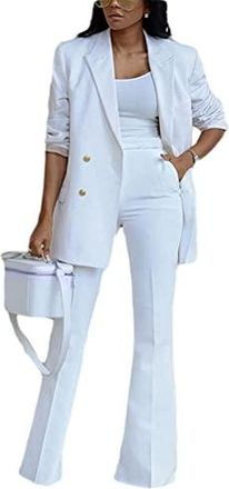 ORANDESIGNE Tailleur Femme Ensembele Pantalon et Rever Veste 2 Pieces Blazer Chic et Elegant Couleur Unie Slim Fit Formel Bureau Travail Office Pantalon Habillé C