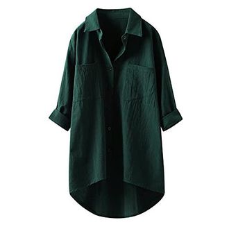 Generic Chemise Femme Coton Lin Chic Et Elegant De Loisirs Chemises D&eacute;t&eacute; Manche Longues Col V Loose Haut L&eacute;ger Confortable Tunique &Agrave; La Mode Coton Et Lin Chic