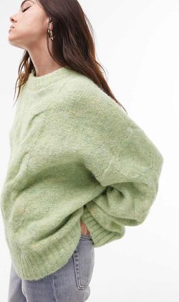 Topshop Pull bicolore duveteux en maille torsad&eacute;e - Menthe-Vert