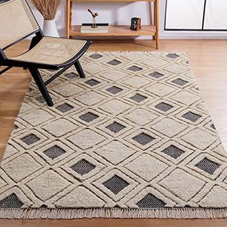 Safavieh Kenya KNY805 Tapis dintérieur rectangulaire noué à la Main pour Salon, Chambre à Coucher ou Tout Espace intérieur Ivoire/Noir 183 x 274 cm