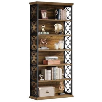 Tribesigns Biblioth&egrave;que 6 Niveaux 185 cm, &Eacute;tag&egrave;re Industrielle Bibliotheque Livre Ouverte, Rack de Rangement Haut pour Bureau &agrave; Domicile, Salon, Chambre (Marron 
