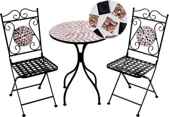 Beliani Balkon Set Metall schwarz/Gold Mosaik Muster 2 St&uuml;hle 1 Tisch Carpino