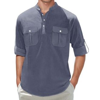 Generic T-shirt &agrave; manches longues pour homme - Couleur unie - Coupe ample - Confortable - V&ecirc;tement quotidien - Printemps &eacute;t&eacute; - T-shirt d&eacute;contract&eacute; pour homme,