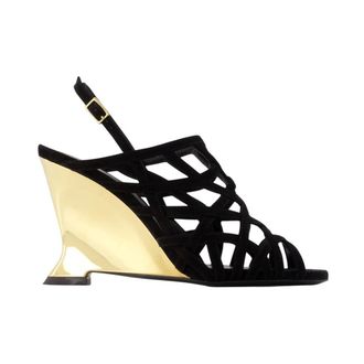 Balmain Keilabsatz-Sandalen mit K&auml;figdesign - - Shoes - Damen - Schwarzk - 40 EU