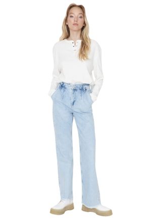 Trendyol Damen Trendyol Herren Young Hoher Bund Weites Bein der 90er Jeans, Hellblau, 32 EU