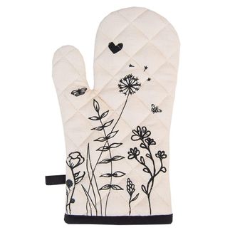 Clayre & Eef Ofenhandschuh 18x30 cm Beige Schwarz Baumwolle Blumen Ofenhandschuh
