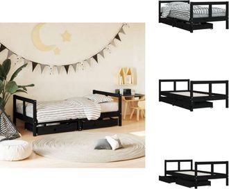 vidaXL Cadre de lit pour enfant tiroirs noir 80x160 cm bois pin massif - Lit Bébé - Lit Enfant - Meuble Enfant - Chambre Enfant - Mobilier Enfant