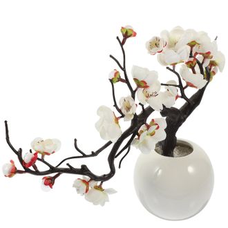 BESPORTBLE K&uuml;nstlicher Pflaumenbl&uuml;ten Bonsai Klein aus Kunststoff mit Wei&szlig;er Bl&uuml;te Langlebige Winterdeko f&uuml;r Schreibtisch und Wohnraum