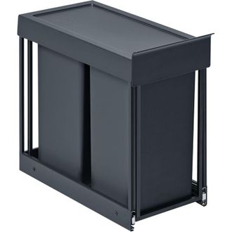 Songmics Poubelle de Cuisine Extractible, 2 x 15 L, en Acier, Couvercle en Plastique ABS, Gris