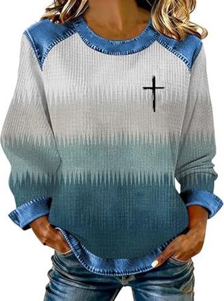 Generic Sweat-shirt ray&eacute; aux couleurs contrast&eacute;es pour femmes, pull d&eacute;contract&eacute; &agrave; manches longues et col rond, tunique confortable &agrave; manches longues, sweatshi