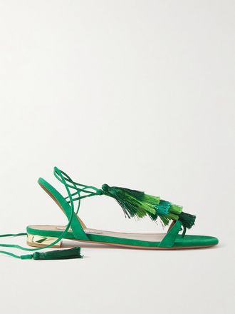 Aquazzura Sandales En Daim &Agrave; Houppes Capri - Vert