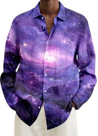 Generic Costume de Galaxie pour Homme - Chemise hawa&iuml;enne &agrave; Manches Longues Homme, Vacances, Plage, Loisirs, Chemise boutonn&eacute;e Tropicale Carnaval, f&ecirc;te discot