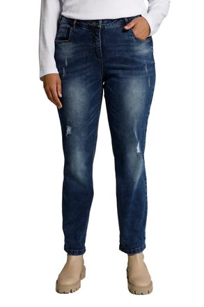 Ulla Popken Damen Destroy Jeans, Dark Blue Denim, 50W / 32L