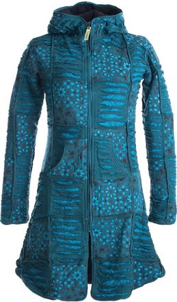 vishes Alternative Bekleidung - warmer Elfen Patchworkmantel aus Baumwolle mit Fleecefutter und Kapuze t&uuml;rkis 36