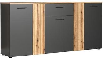 Trendteam Esteban - Kommode - Anthrazit/Evoke Eiche - Aufbewahrungsschrank mit 6 Fächern und 1 Schublade - (BxHxT) 181 x 86 x 38 cm - Vollauszug-Funktion