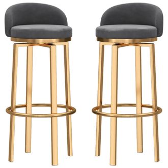 Generic Barhocker-Set, 2Er-Set, Moderne Samt-Drehst&uuml;hle mit Grauer R&uuml;ckenlehne Und Goldener Fu&szlig;st&uuml;tze, 75 cm Hoch, f&uuml;r K&uuml;cheninseln Und Essbereiche