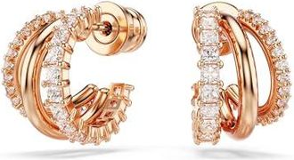 Swarovski Anneaux doreilles Hyperbola, Tailles variées, Mini, Blanches, Placage de ton or rosé