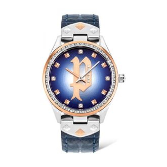 Police Femme, Accessoires, Bleu, Taille: ONE Size Montre en cuir bleu quartz analogique