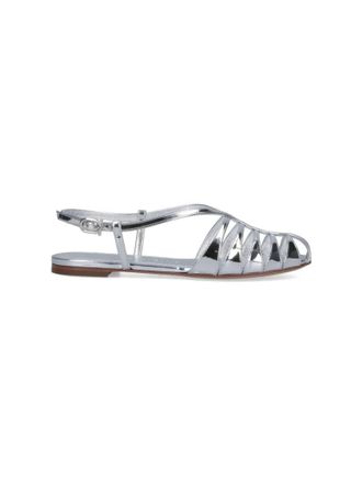 Ferragamo Sandalen - Metallic Silver Strappy Sandals - Gr. 6_5 - in Beige - f&uuml;r Damen