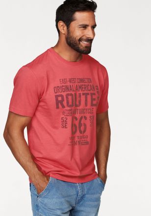 Man's World Rundhalsshirt MANS WORLD, Herren, Gr. 4XL (68/70), orange (koralle), Single Jersey, Obermaterial: 100% Baumwolle, bedruckt, regular fit, Rundhals, Shi