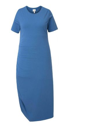 Ulla Popken Midikleid Maxikleid drapiert Rundhals Halbarm. Biobaumwolle