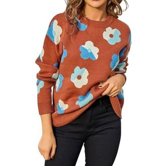 Generic Pull en tricot pour femme - Col rond - Manches longues - Coupe ample - Confortable - Pour lautomne et lhiver - Tenue d&eacute;contract&eacute;e &agrave; l&eacute;cole, au bureau,