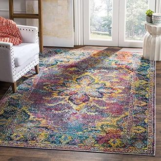 Safavieh Boho Teppich für Wohnzimmer, Esszimmer, Schlafzimmer - Crystal Collection, Kurzer Flor, Marineblau und Hellblau, 152 X 244 cm