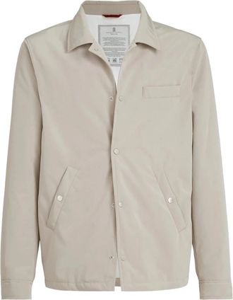 Brunello Cucinelli Homme, Vestes, Beige, Taille: 2XL Veste dext&eacute;rieur en nylon contrecoll&eacute;