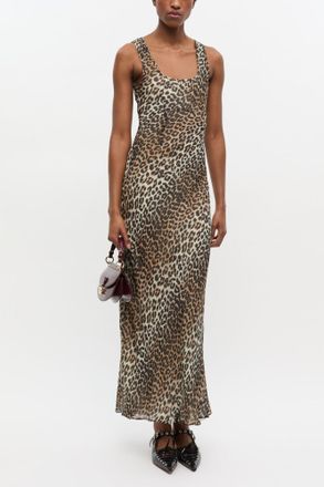 Ganni gemischt Maxikleid mit Leopardenmuster Viskose - Gr&ouml;&szlig;e 32