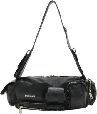 Balenciaga Sac bandouli&egrave;re en cuir Superbusy Pre-owned - Femme - Pre-owned - Noir - Taille: ONE Size