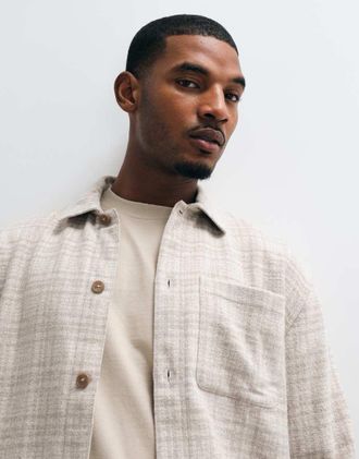 Abercrombie & Fitch Oversize-Flanellhemd in Creme kariert-Neutral