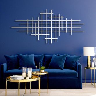 Generic Schwarze geometrische Metall-Wandkunst mit Linien, abstrakte, Moderne Wanddekoration aus Metall mit &uuml;berlappenden Formen, geometrische Linienkunst, Mo