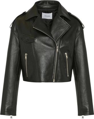 Yves Salomon Femme, Vestes, Noir, Taille: 40 FR Cropped Lambskin Biker Jacket