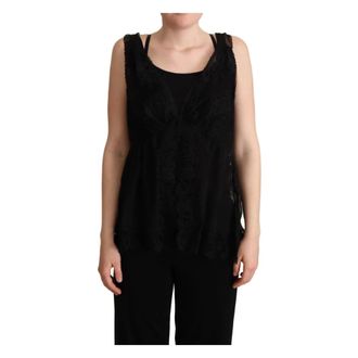Dolce & Gabbana Femme, Tops, Noir, Taille: 42 FR Caraco en satin bord&eacute; de dentelle