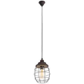 Eglo Suspension Bampton, lampe suspendue 1 flamme style industriel, vintage, r&eacute;tro, suspension en bois et acier, lampe de table &agrave; manger, lampe de salon su
