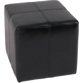 Hhg Pouf d&eacute;, tabouret Onex, cuir, 36x36x36cm, noir