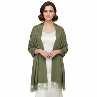 Janisramone Ch&acirc;le pashmina pour femme, &eacute;charpe en cachemire &agrave; ourlet &agrave; franges doux, longue &eacute;tole dhiver l&eacute;g&egrave;re pour mariage et soir&eacute;e, 180 x 70 cm, vert militair