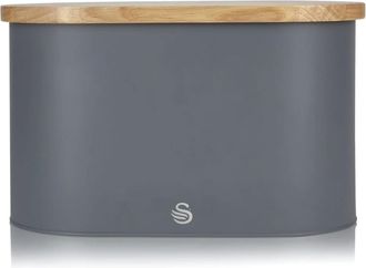 SWAN SWKA17512GRYN Nordic Scandi Brotkasten mit Bambus-Schneidebrett-Deckel, Schiefergrau, Stahl, Einheitsgröße