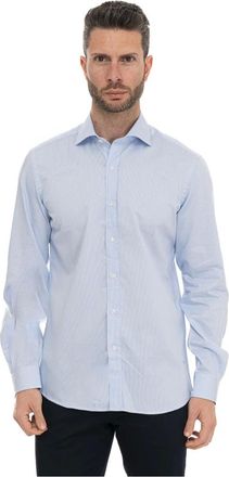 Fay Homme, Chemises, Bleu, Taille: L Chemise habill&eacute;e &agrave; rayures et col fran&ccedil;ais