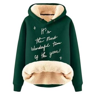 Generic 2026 Printemps Mode No&euml;l Lettre Litt&eacute;raire Imprim&eacute;e Femmes Automne Et Hiver Velours &Eacute;pais Chaud Cardigan Sweat &agrave; Capuche, vert fonc&eacute;, 5XL