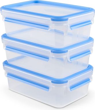 Emsa Clip & Close Frischhaltedosen-Set, rechteckig, 3 x 1 L, Aufbewahrungsboxen, 100 Prozent dicht, spülmaschinen-, gefrier-, mikrowellenfest, Transparent,