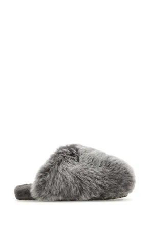 UGG Womens Grey Shearling Scuffette Slippers Charcoal Flat Shoes