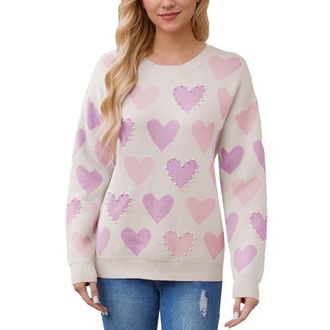 Generic Pull tricot&eacute; &agrave; manches longues pour la Saint-Valentin - Grande taille - Coupe ample - Doux et confortable - Imprim&eacute; coeur - Pour femme - Chaud - Impri
