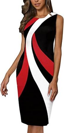 Generic Robes amincissantes d&eacute;t&eacute; d&eacute;contract&eacute;es sans manches dos imprim&eacute; floral contrast&eacute; &agrave; carreaux rouge col rond soir&eacute;e mince 2026, blanc, L