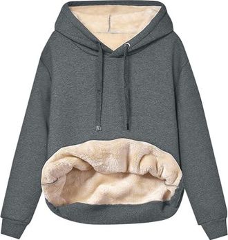 Generic 2026 Veste de sport &agrave; capuche chaude en polaire dagneau avec poche pour femme, gris, XXL