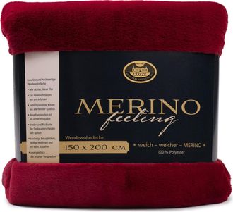 Gözze Gemütliche Kuscheldecke, Merino Feeling, Wendbar, Hohe Dichte 600 g/m², 150 x 200 cm - Kaminrot, Karminrot