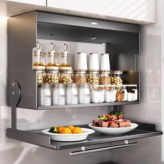 Generic K&uuml;chenh&auml;ngeschrank mit Magnetischen Klappt&uuml;ren Kohlenstoffstahl Vorratsschrank Gro&szlig;er Stauraum Badezimmerschrank Zwei Montagem&ouml;glichkeiten f&uuml;r Garage,