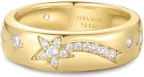 Ania Haie Melodic Poet Celestial Chunky Bague pour femme en argent sterling plaqué or 14 carats, sertie de zircones en forme détoile et de lune sertie de zircon
