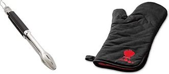 Weber 6760 Precision Grill Tongs Premium Grillzange, Schwarz/Silber & 6472 Grillhandschuh, Größe universal, schwarz